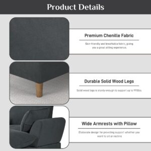 Wrofly L-Shaped Sectional Sofa Couch, 94" Comfy Chenille Deep Seat Cloud Couch with Convertible Ottoman & 2 Pillows, Modern Oversized 3 Seater Sleeper Sofa Set for Living Room Office, Dark Grey