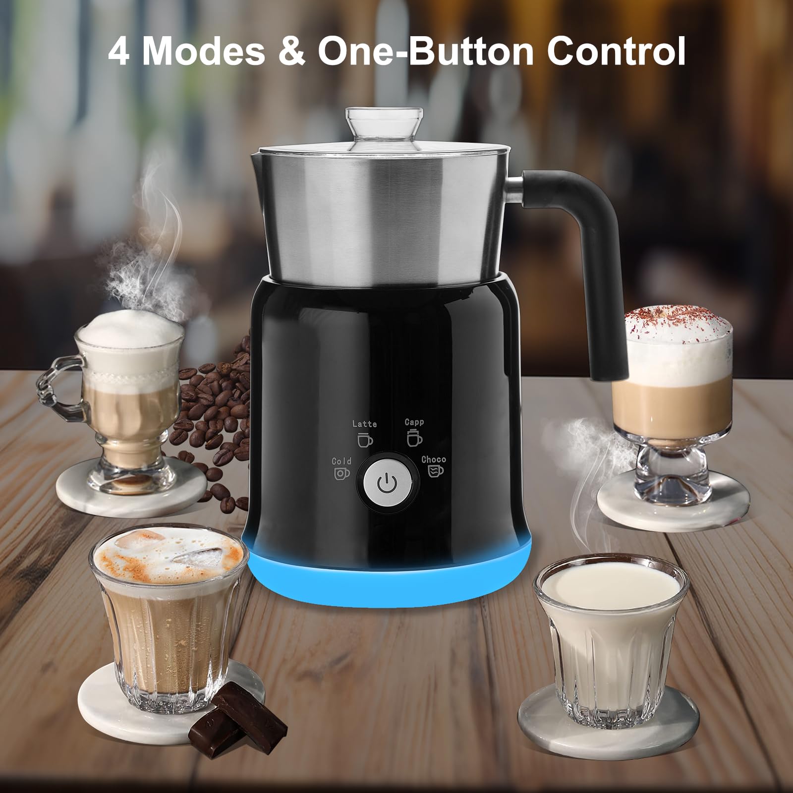 Aayujup Electric Milk Frother Steamer：4 In 1 Milk Frother Detachable Hot Chocolate Maker Cold Foam Maker Coffee Warmer Milk Steamer And Frother For Latte (Black Detachable frother)