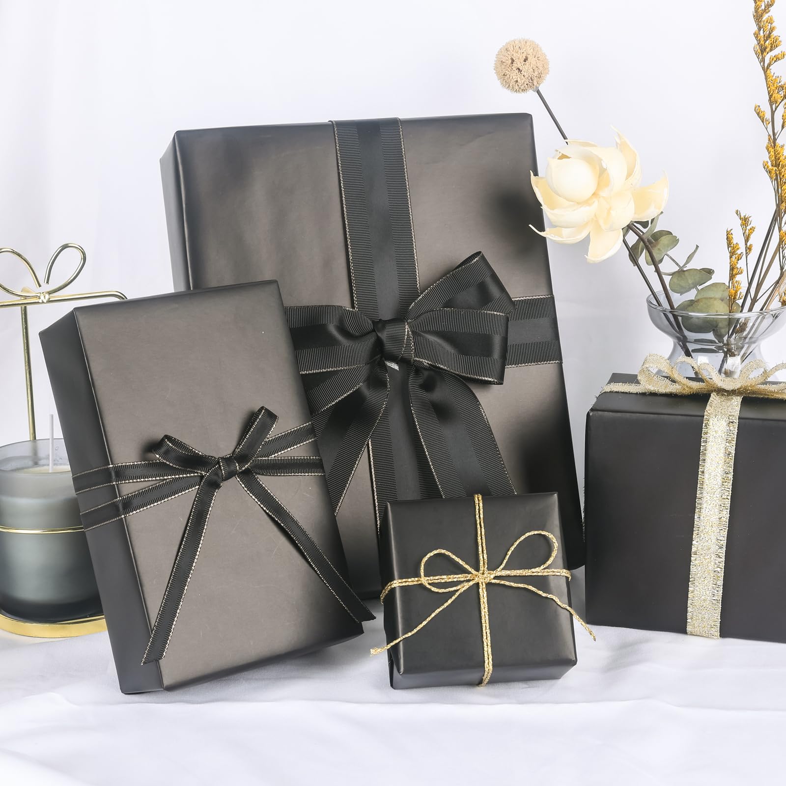 NESCCI Christmas Wrapping Paper,Matte Metal Black Wrapping Paper, Solid Color Paper,Gift Wrapping Paper,Perfect for Wedding,Valentine's Day,Birthday, Christmas,Baby Shower (17.5 Inches X 32.8 Feet)