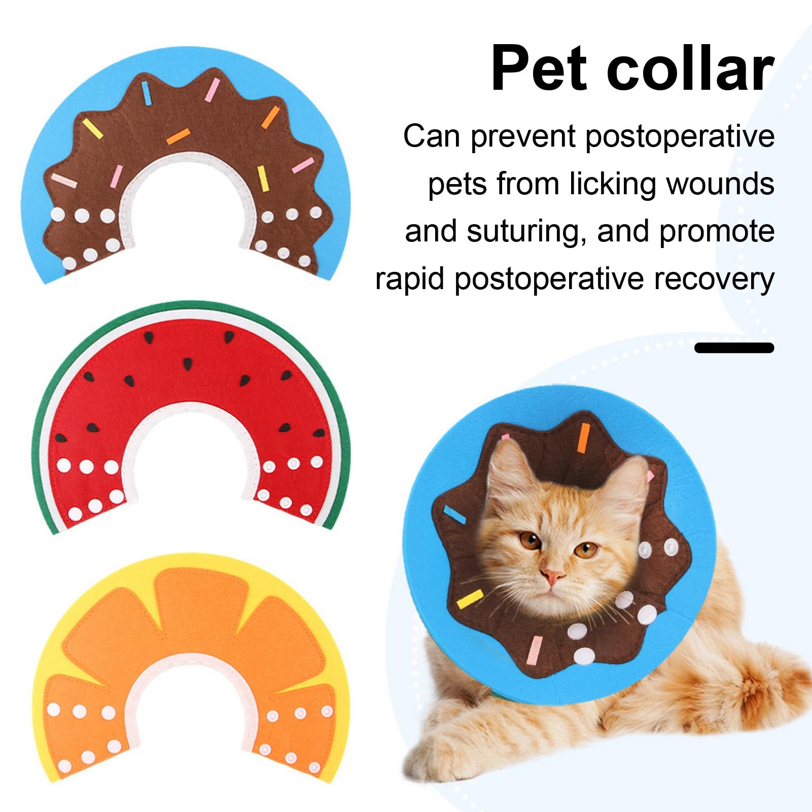 Cat Recovery Cone Collar, Double-Breasted Adjustable Cat Recovery Collar, Fruit Pattern Cat Cone Collar, Breathable Lightweight Pet Cone E-Collar Protective Collar for Cat Kitten Blue S