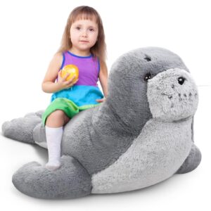 39 inch giant seal plush stuffed animal large soft cuddly grey cute hug seal plush toy adorable big seal pillow gift for kids sleeping companion birthday ocean animals decor