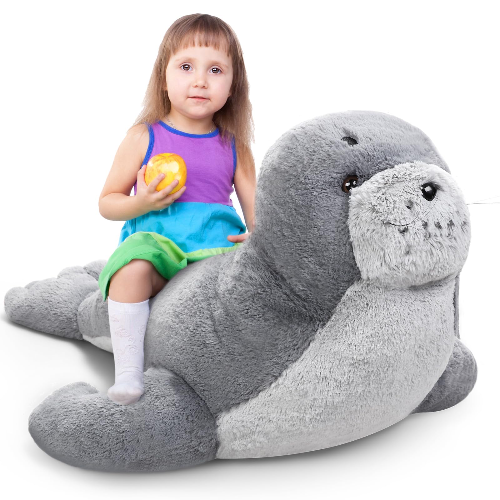 39 Inch Giant Seal Plush Stuffed Animal Large Soft Cuddly Grey Cute Hug Seal Plush Toy Adorable Big Seal Pillow Gift for Kids Sleeping Companion Birthday Ocean Animals Decor