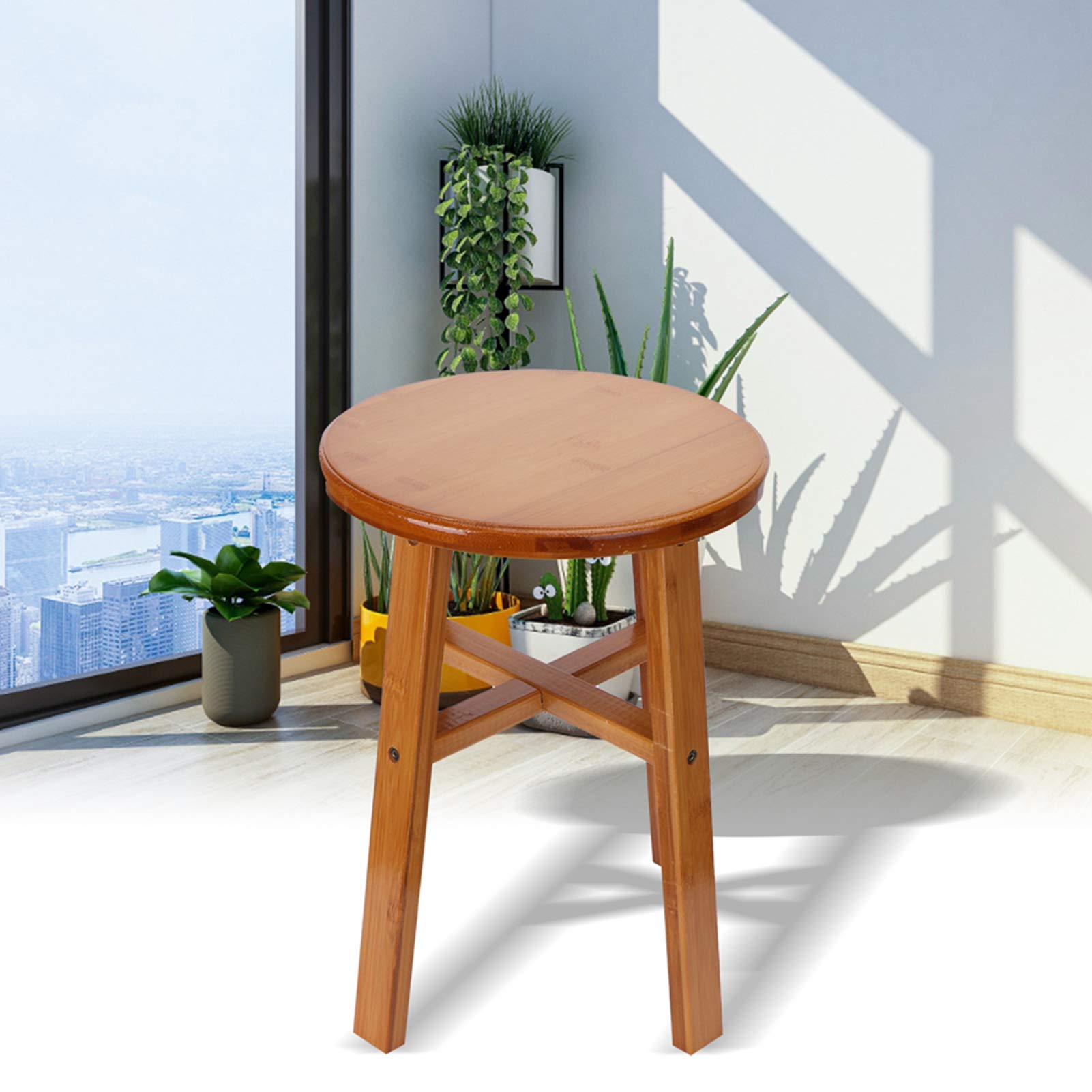 QANYEGN Multipurpose Wood Low Stool, Small Bench Seat, Small End Table Stool, Bathroom Stool Wood for Living Room, Bathroom(Medium Rod Stool)