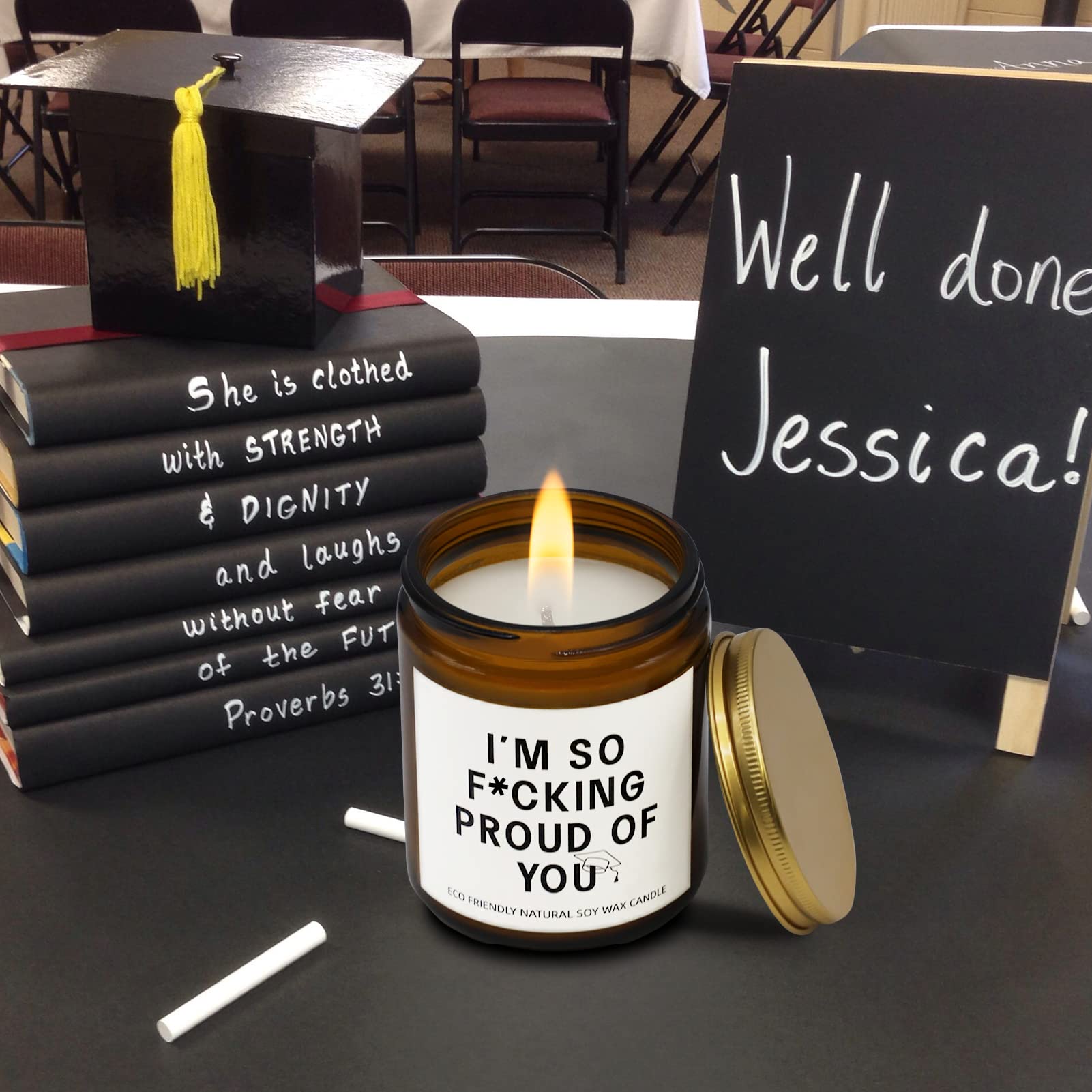 JOYSELLER Funny Graduation Gift for Her/Him, So Proud of You Graduation Candle for Party Decorations, Gardenia Scented Candle High School College Grad Gift, Best Friend Gift