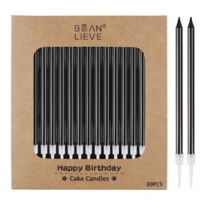 bean lieve 30-count black long thin birthday candles, cake candles, birthday parties, wedding decorations, party candles, cake decorations