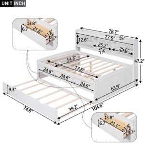 Aiuyesuo Classic Full Size Captain Bed with Built-in Bookshelves,3 Storage Drawers and Trundle,Solid Wood Daybed Frame with Storage Headboard for Kids Teens Adults (White-kks9)