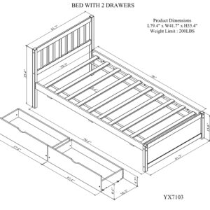 Harper & Bright Designs Twin Bed Frame with Storage Drawers,Wood Twin Beds with Drawers Underneath, Kids Twin Platform Bed with Headboard, No Box Spring Needed,White Washed