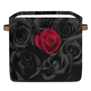 13x13x13 Storage Cube Bins Black And Red Roses Storage Cubes 13 inch Collapsible Storage Bins Cubby Storage Baskets for Organizing Shelf Cabinet Bookcase Boxes