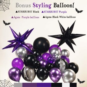 yeewaka purple black and silver balloon garland arch kit 150pcs with starburst balloons for Wednesday theme party for Halloween Vampirina Nightmare Ghost Eyes Party decorations