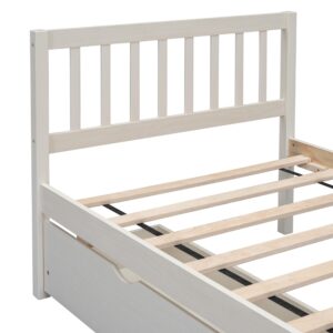 Harper & Bright Designs Twin Bed Frame with Storage Drawers,Wood Twin Beds with Drawers Underneath, Kids Twin Platform Bed with Headboard, No Box Spring Needed,White Washed