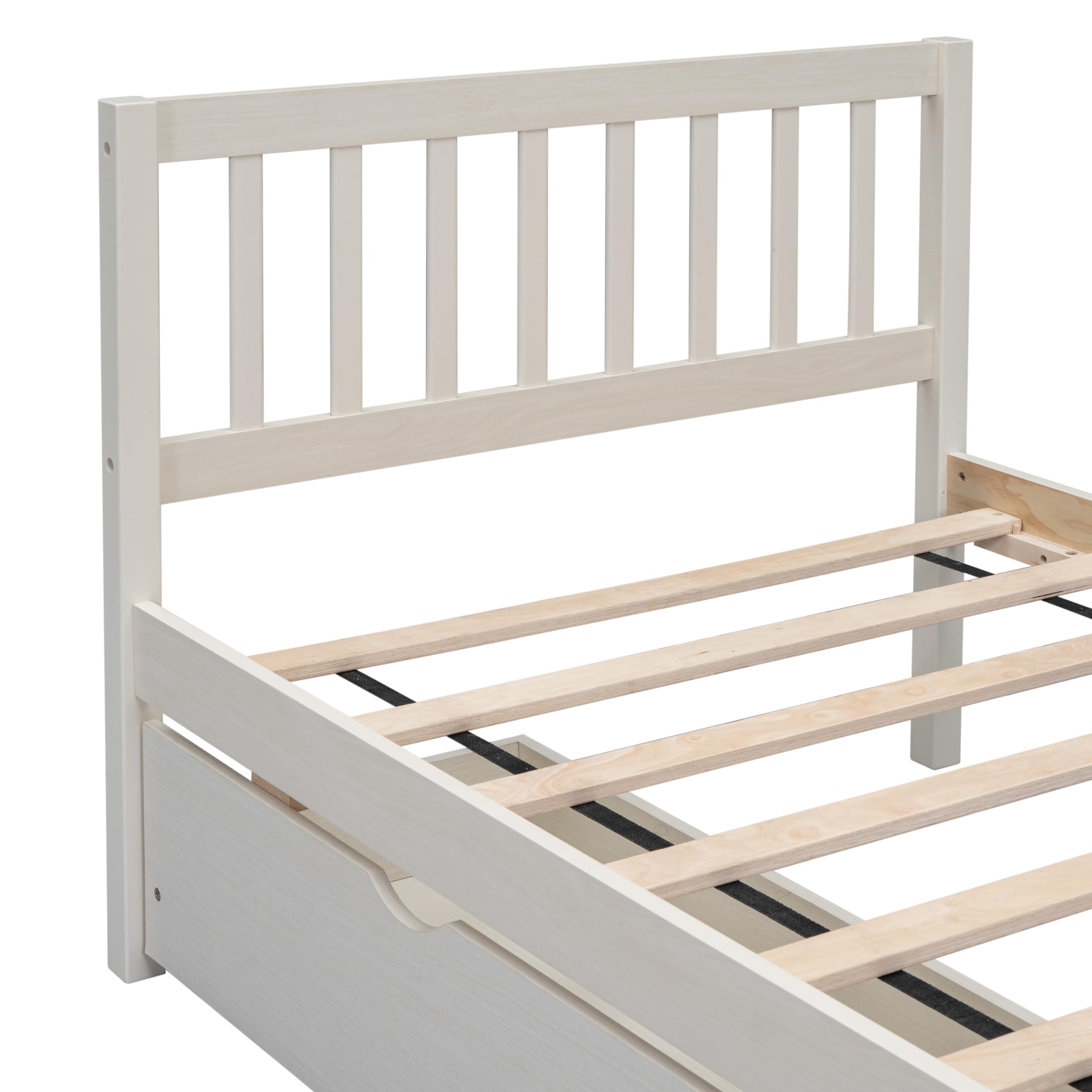 Harper & Bright Designs Twin Bed Frame with Storage Drawers,Wood Twin Beds with Drawers Underneath, Kids Twin Platform Bed with Headboard, No Box Spring Needed,White Washed