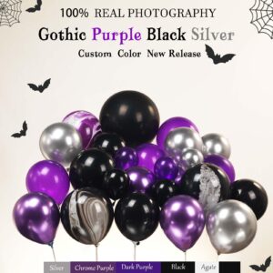 yeewaka purple black and silver balloon garland arch kit 150pcs with starburst balloons for Wednesday theme party for Halloween Vampirina Nightmare Ghost Eyes Party decorations