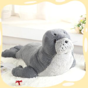 39 Inch Giant Seal Plush Stuffed Animal Large Soft Cuddly Grey Cute Hug Seal Plush Toy Adorable Big Seal Pillow Gift for Kids Sleeping Companion Birthday Ocean Animals Decor