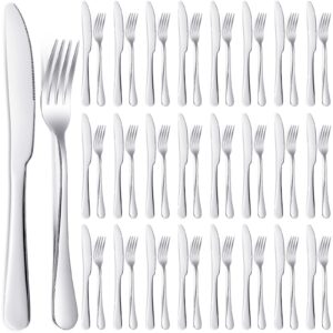 nuenen 50 pieces stainless steel forks silverware set, dinner forks and knives flatware set christmas tableware cutlery set for kitchen restaurant(8.07 x 0.94 inch, 9.06 x 0.79 inch,shiny silver)