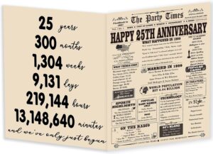 yikalus large 25th anniversary card for couples, retro 25 years wedding aday gift ideas for him her, unique silver aday gifts for husband wife