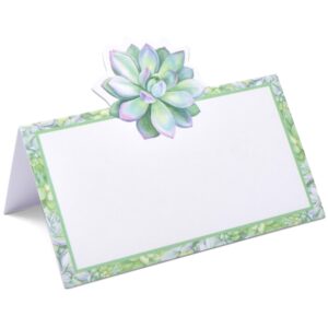 100 Succulent Place Cards Cactus Floral Green Leaves Succulents Name Card Wedding Table Setting Folded Tent Cards for Baby Shower Dinner 2" x 3.5"