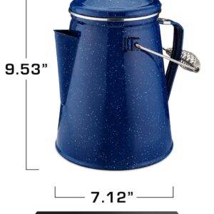 COLETTI Classic Camping Coffee Pot & Enamel Mug Set — Percolator Coffee Pot, Enamel Coffee Mug – Complete Nostalgic Bundle – German Imported Enamel Powder [12 oz, Set of 4] (Blue)