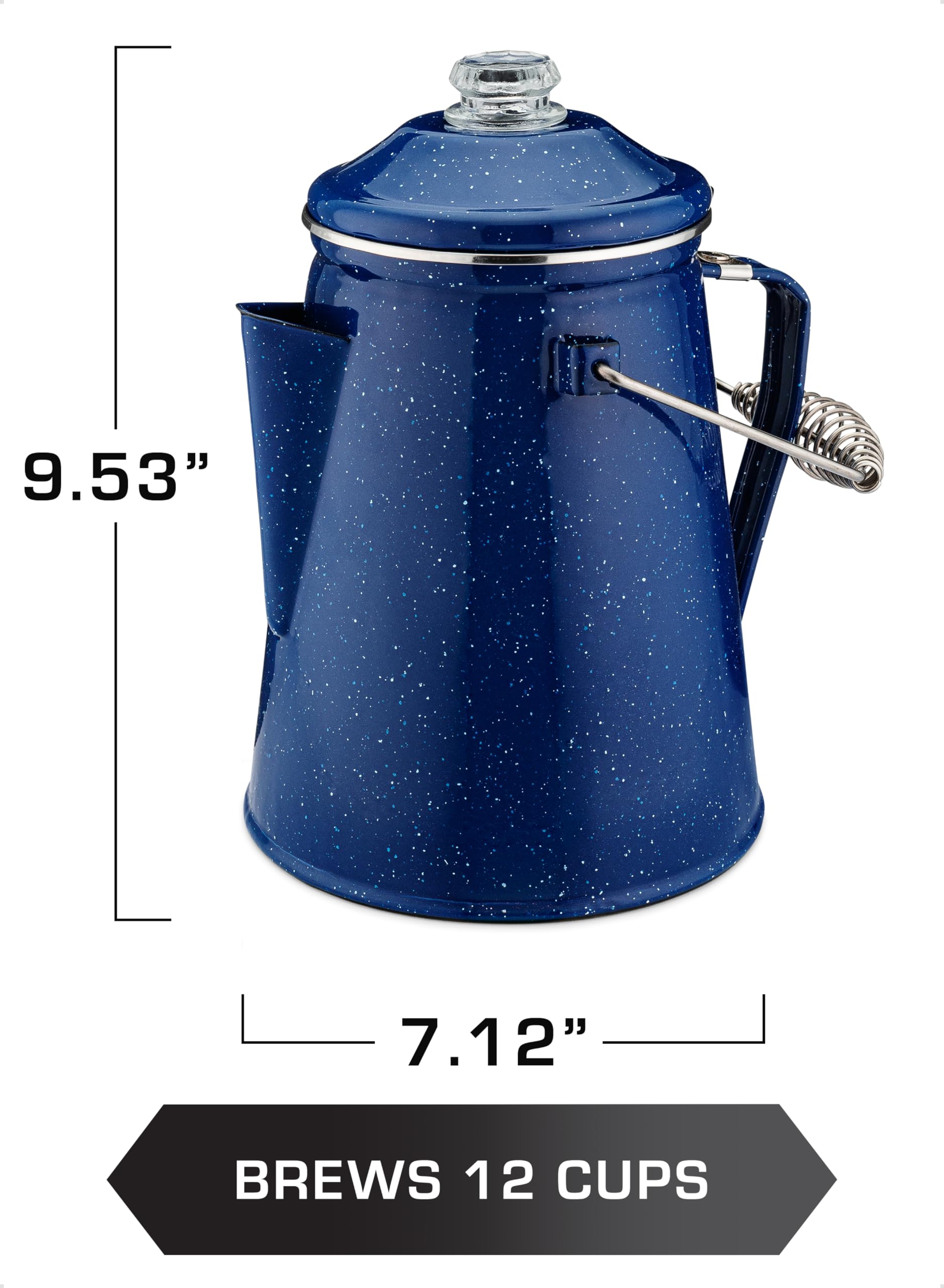 COLETTI Classic Camping Coffee Pot & Enamel Mug Set — Percolator Coffee Pot, Enamel Coffee Mug – Complete Nostalgic Bundle – German Imported Enamel Powder [12 oz, Set of 4] (Blue)