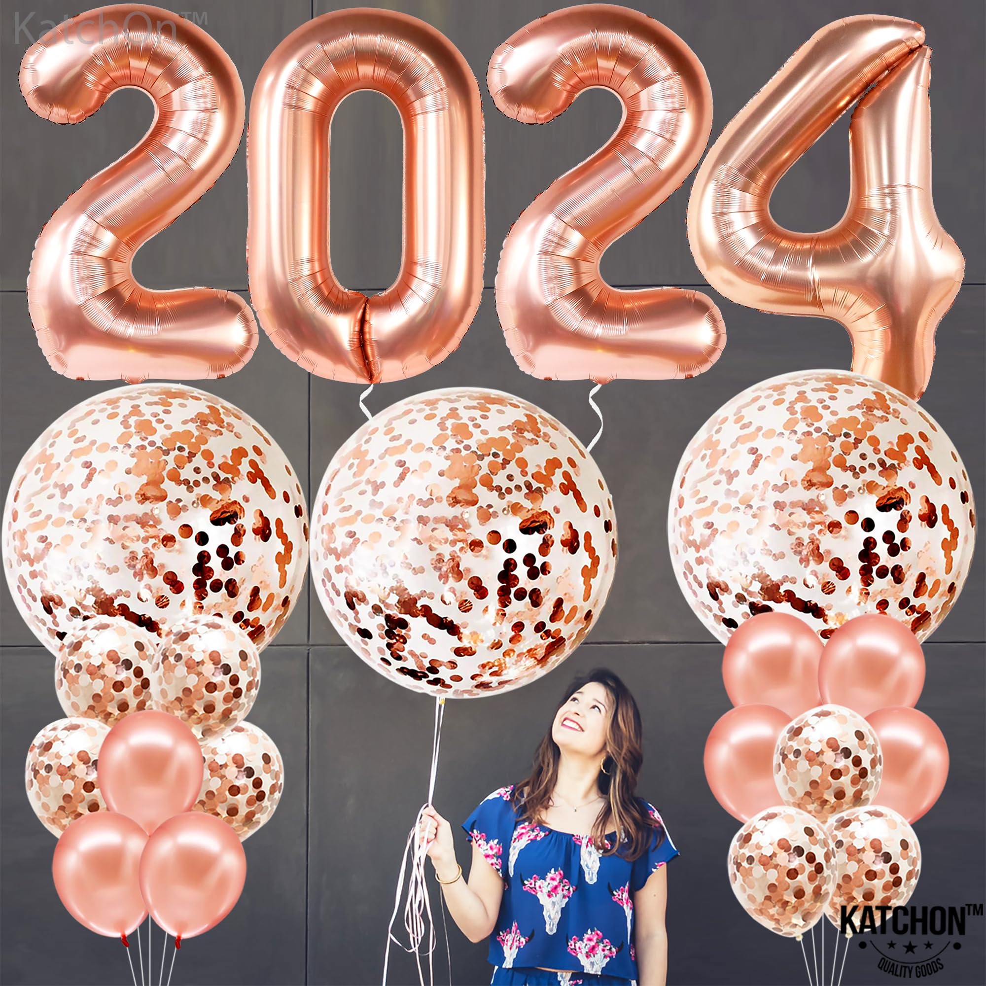 KatchOn, 2024 Gold Balloons Set - Huge 40 Inch, Pack of 25 | 2024 Balloons Graduation, Graduation Decorations Class of 2024 | Rose Gold Class of 2024 Balloons, Rose Gold Graduation Decorations 2024