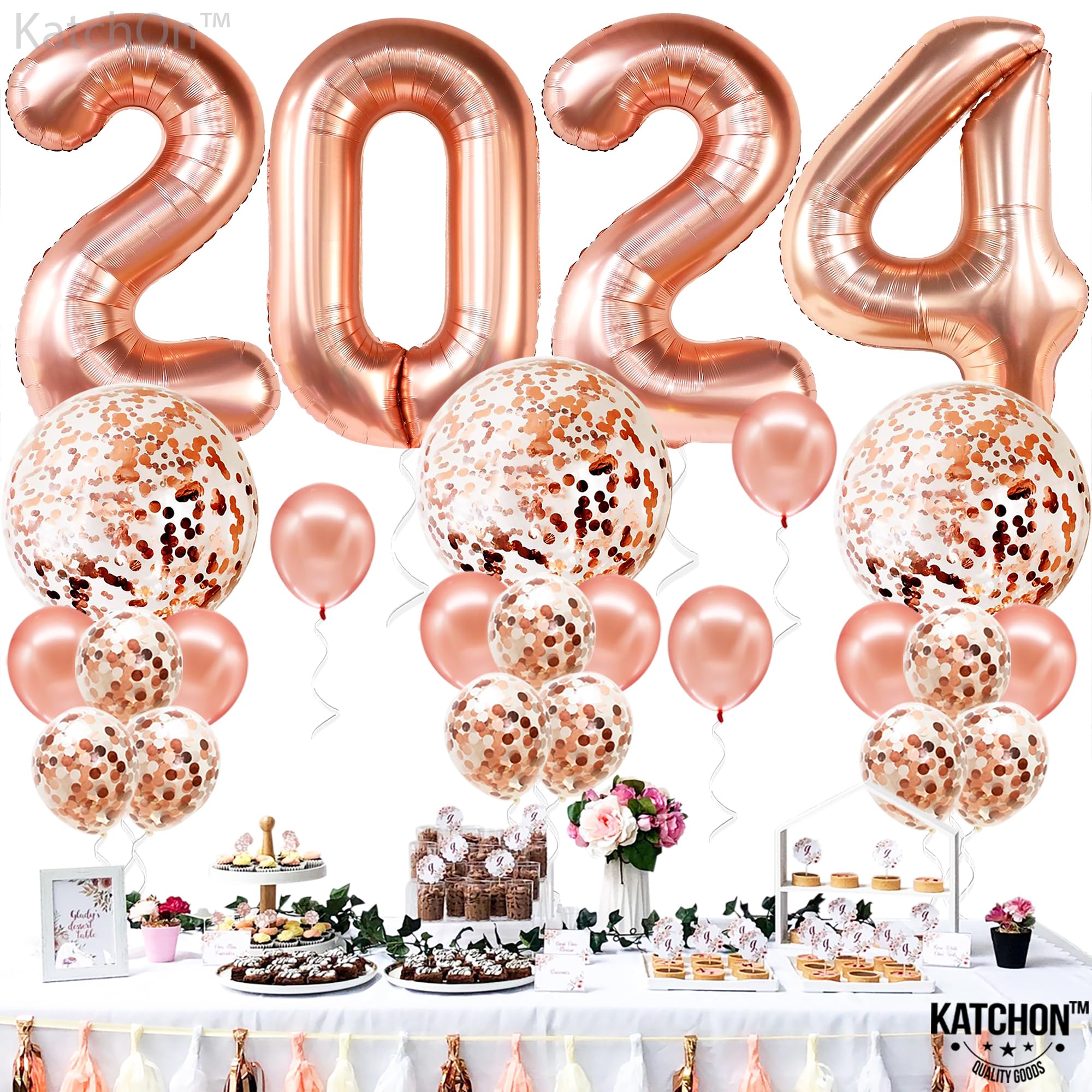 KatchOn, 2024 Gold Balloons Set - Huge 40 Inch, Pack of 25 | 2024 Balloons Graduation, Graduation Decorations Class of 2024 | Rose Gold Class of 2024 Balloons, Rose Gold Graduation Decorations 2024