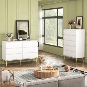 TJYGO White Dresser with Charging Station, Modern Chest 6 Drawers, Clothing Organizer with Wide Storage Space, Storage Cabinet for Living Room, Bedroom, Closet, Hallway