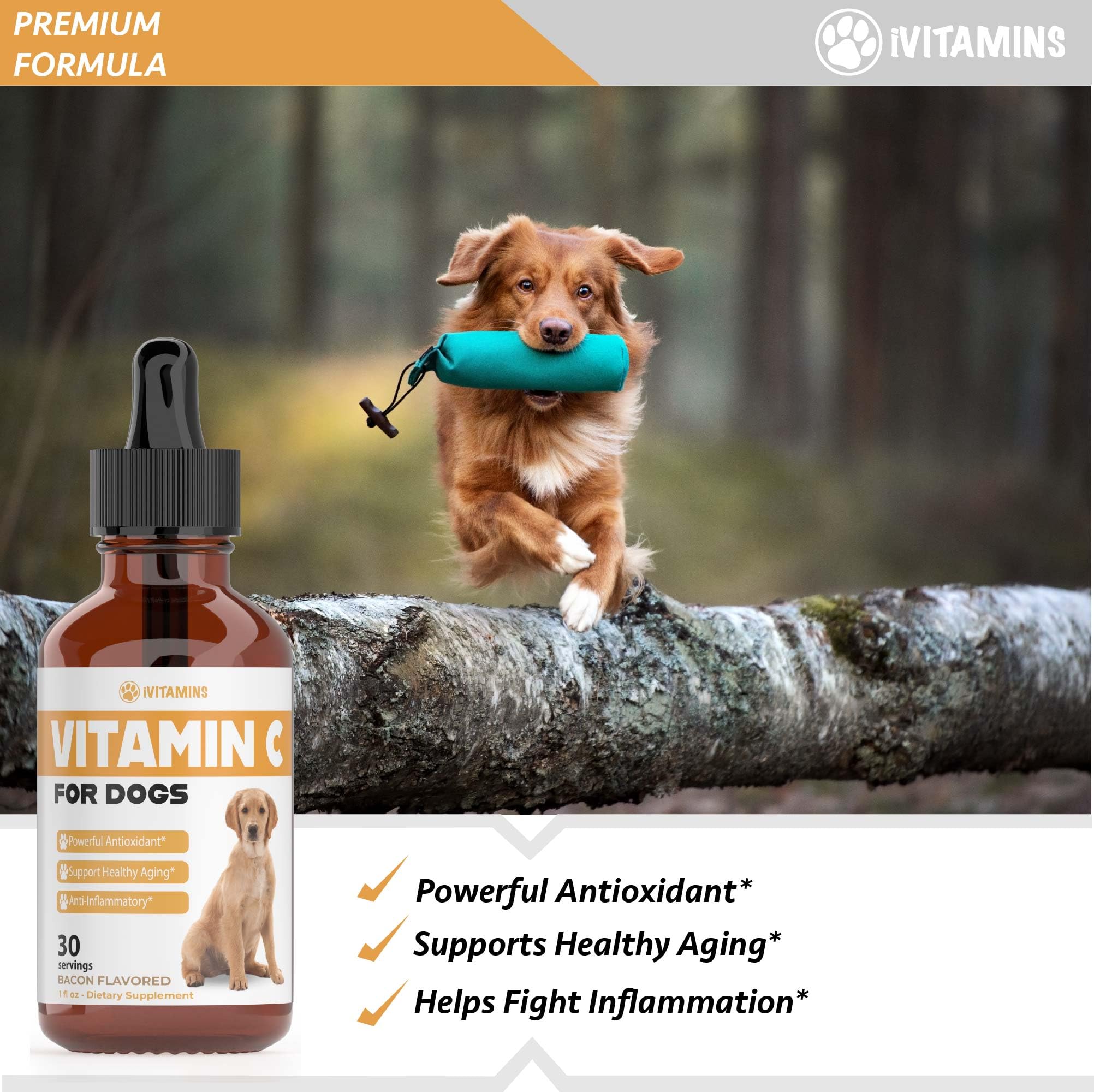 Vitamin C for Dogs | Helps with Improving Immune Health | Vitamin C for Dogs Liquid | Dog Immune Support | Dog Immune and Allergy Supplement | Dog Immune Booster | 1 oz Bacon Flavor