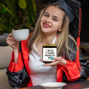 JOYSELLER Funny Graduation Gift for Her/Him, So Proud of You Graduation Candle for Party Decorations, Gardenia Scented Candle High School College Grad Gift, Best Friend Gift