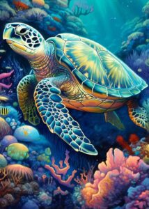 foxkiss sea turtle diamond art painting kits for adults, full drill diamond dots paintings for beginners, round 5d paint with diamonds pictures gem art painting kits diy crafts kits 12x16inch