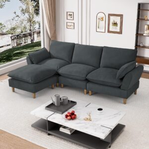 wrofly l-shaped sectional sofa couch, 94" comfy chenille deep seat cloud couch with convertible ottoman & 2 pillows, modern oversized 3 seater sleeper sofa set for living room office, dark grey