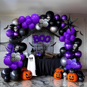 yeewaka purple black and silver balloon garland arch kit 150pcs with starburst balloons for wednesday theme party for halloween vampirina nightmare ghost eyes party decorations