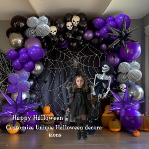 yeewaka purple black and silver balloon garland arch kit 150pcs with starburst balloons for Wednesday theme party for Halloween Vampirina Nightmare Ghost Eyes Party decorations