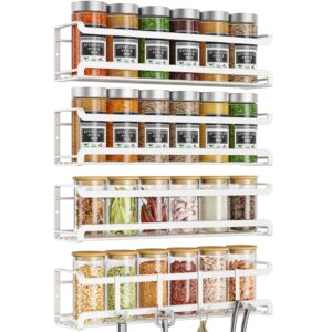 bunoxea spice rack wall mounted 4 pack, space-saving spice organizer for spice jars and seasonings,screw or adhesive hanging spice rack organizer for your kitchen cabinet,or pantry door,white