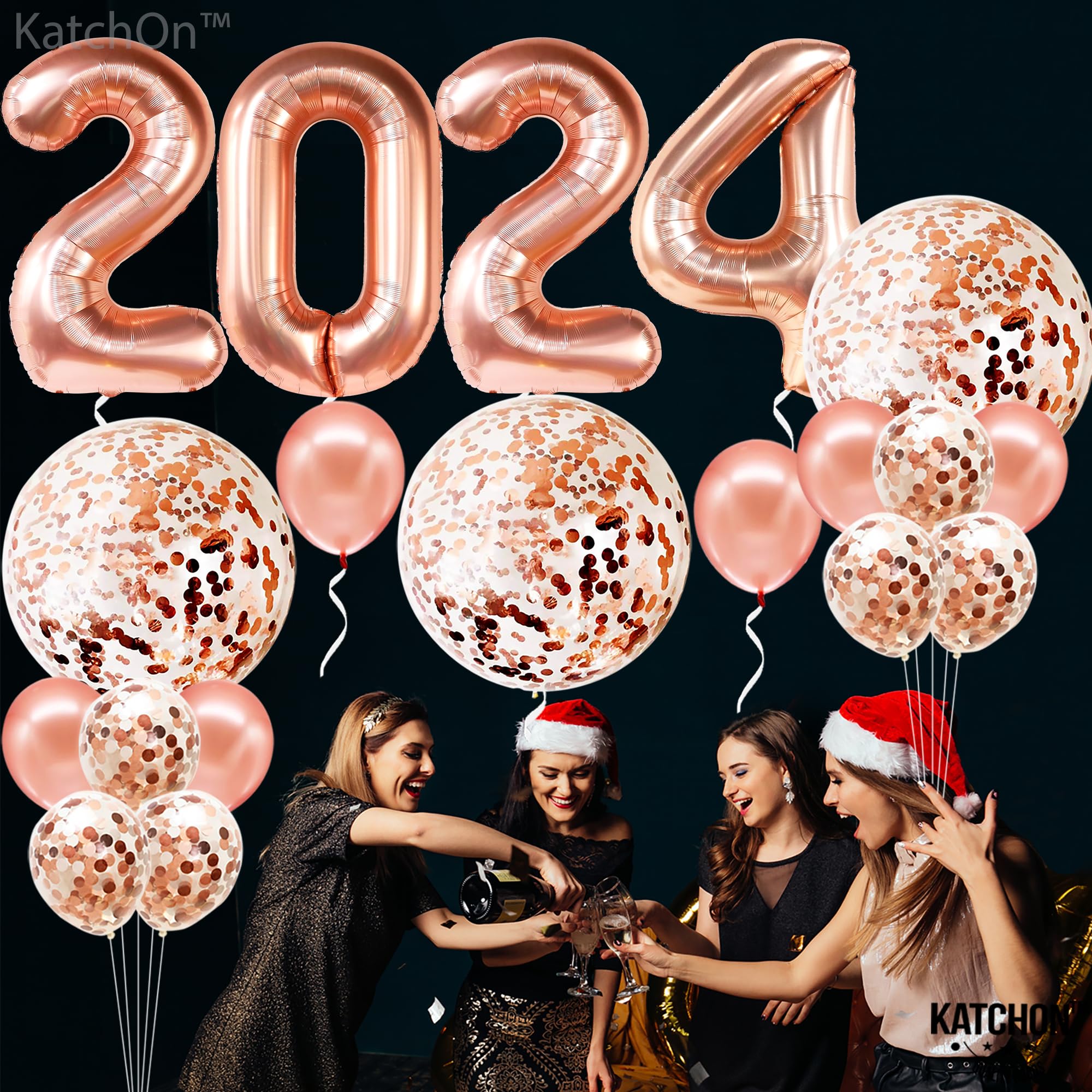 KatchOn, 2024 Gold Balloons Set - Huge 40 Inch, Pack of 25 | 2024 Balloons Graduation, Graduation Decorations Class of 2024 | Rose Gold Class of 2024 Balloons, Rose Gold Graduation Decorations 2024