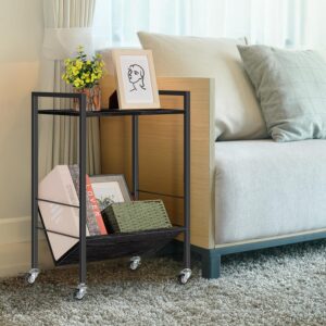 mooace end table, side table, printer stand with wheels, nightstand, 2-tier storage shelf, bedside sofa table for small space, living room, bed room, black