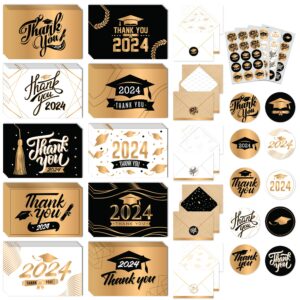 50 pack gold-foiled thank you cards for graduation with envelopes & stickers - 10 designs blank inside graduation thank you cards with envelopes, 6x4in thank you graduation cards grad thank you cards