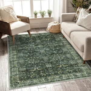 anidaroel washable area rug 5x7, boho large green rug for living room vintage soft rugs for bedroom, non slip stain resistant dining room mat carpet for department entryway kitchen