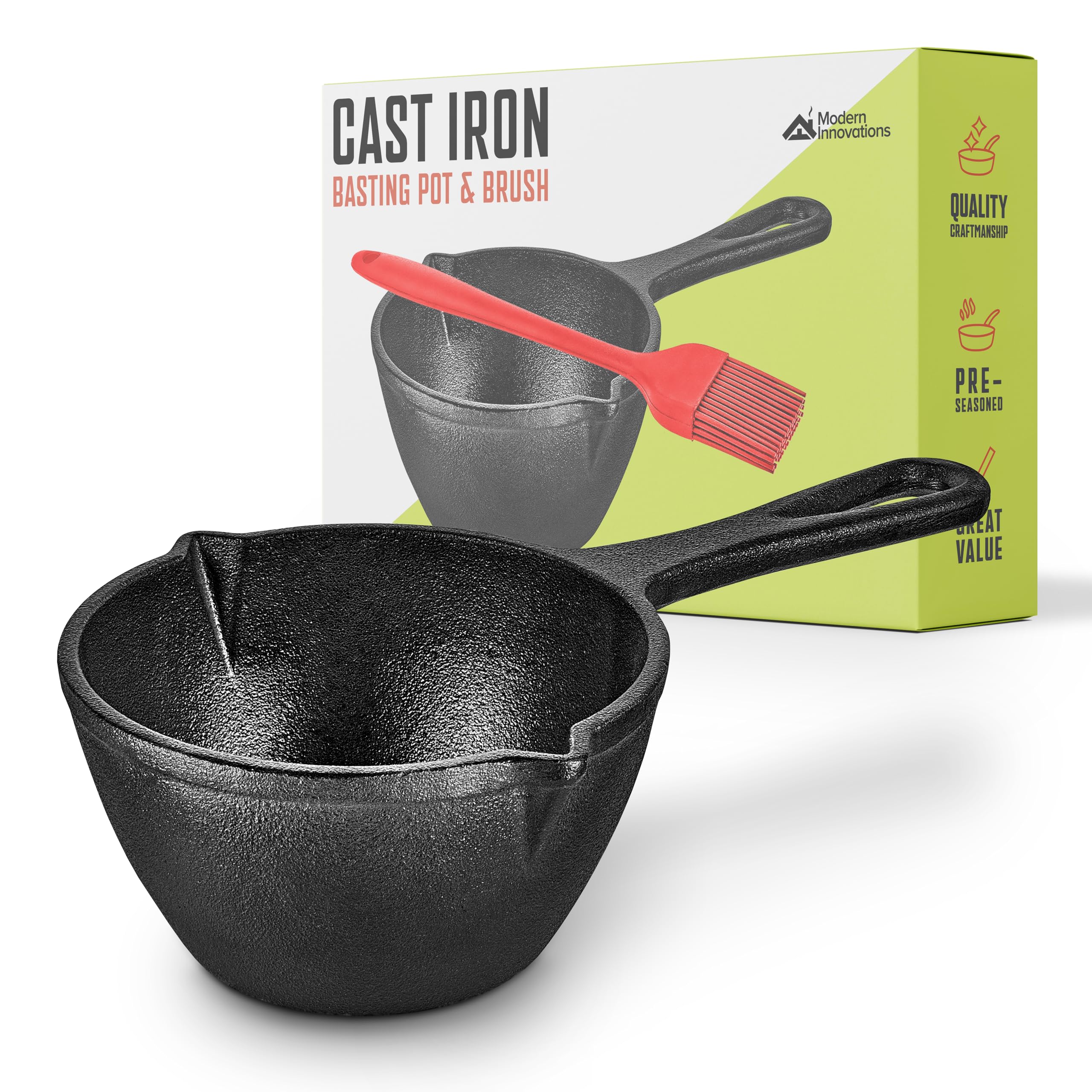 Modern Innovations Cast Iron Melting Pot, Cast Iron Basting Pot for Grill Cooking, Cast Iron Saucepan, Simmer Sauce and Butter, Small Cast Iron Pot, Mini Cast Iron Bowl for Sauces