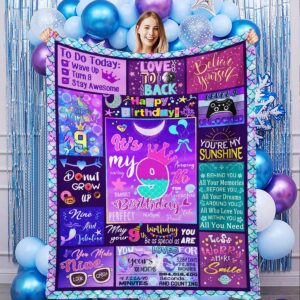 robadyme 9 year old girl birthday gift ideas throw blanket, 9th birthday gifts for girls, happy 9th birthday decorations, best birthday gifts for 9 year old girls daughter bestie sister 50" x 60"