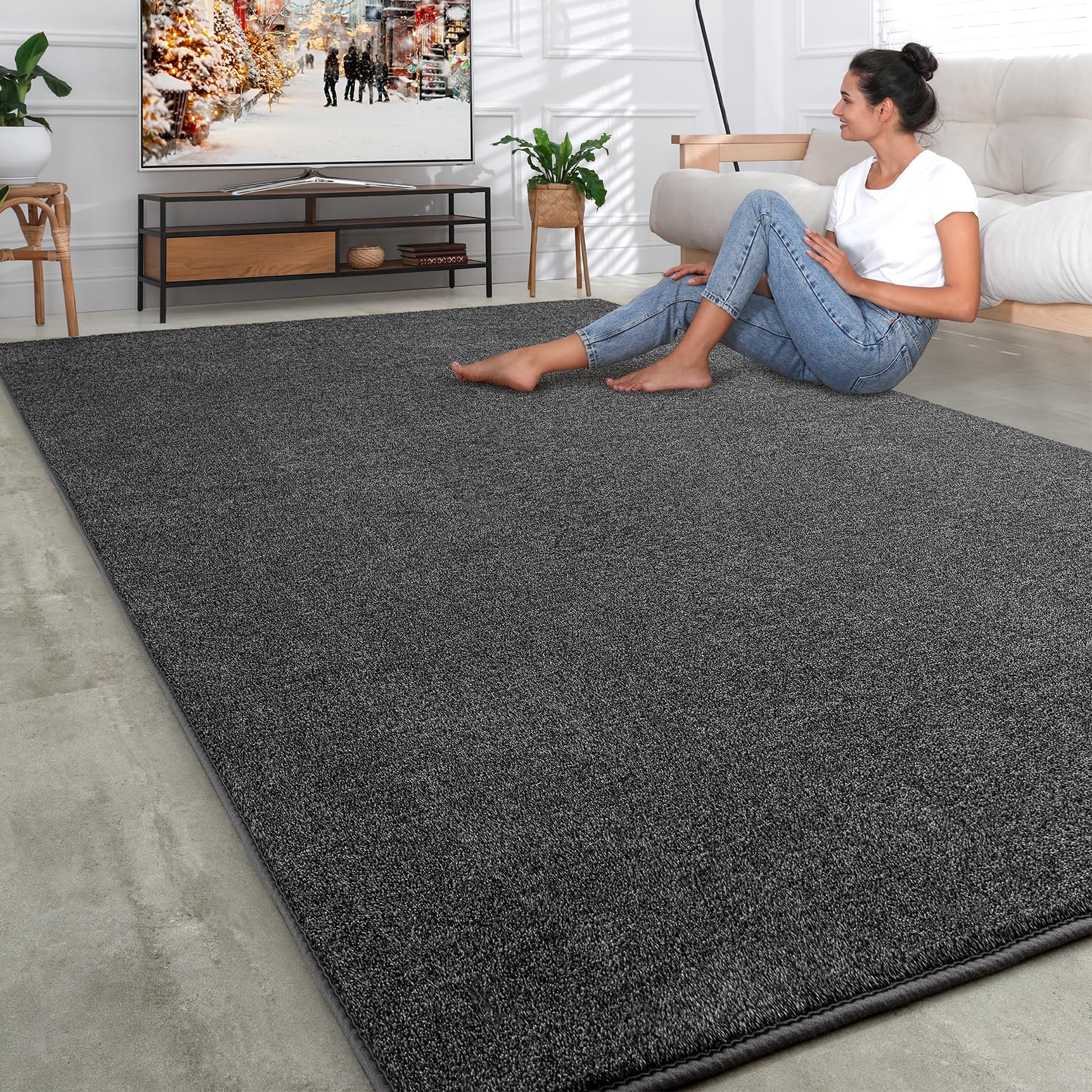 Rtizon Area Rug for Bedroom, 4x6 Feet Black and White Shag Rugs with Memory Foam for Living Room Dorm, Machine Washable Carpet for Girls Kids Nursery Play Room