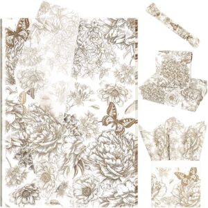 bolsome 100 sheets 20 * 14 inches vintage floral tissue paper rose flowers butterfly wrapping tissue paper decorative tissue for wedding bridal shower diy craft (coffee)