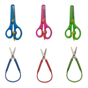 loop scissors for children and teens,preschool training scissors,children safety scissors,easy-open squeeze handles, for special needs (6-pack)