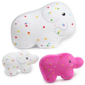 benben cookies plush toys, 14”, 10” and 7.5” cute elephant family stuffed animal, kawaii food plushies, fun decorative pillows for room décor, set of 3, white and hot pink