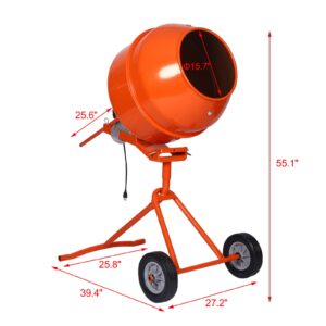 BouPower Electric Cement Mixer, 5.0 Cubic Ft Portable Concrete Mixer with Wheel,Cement Mixing Tools for Cement,Mortar,Seeds,Stucco,ETL