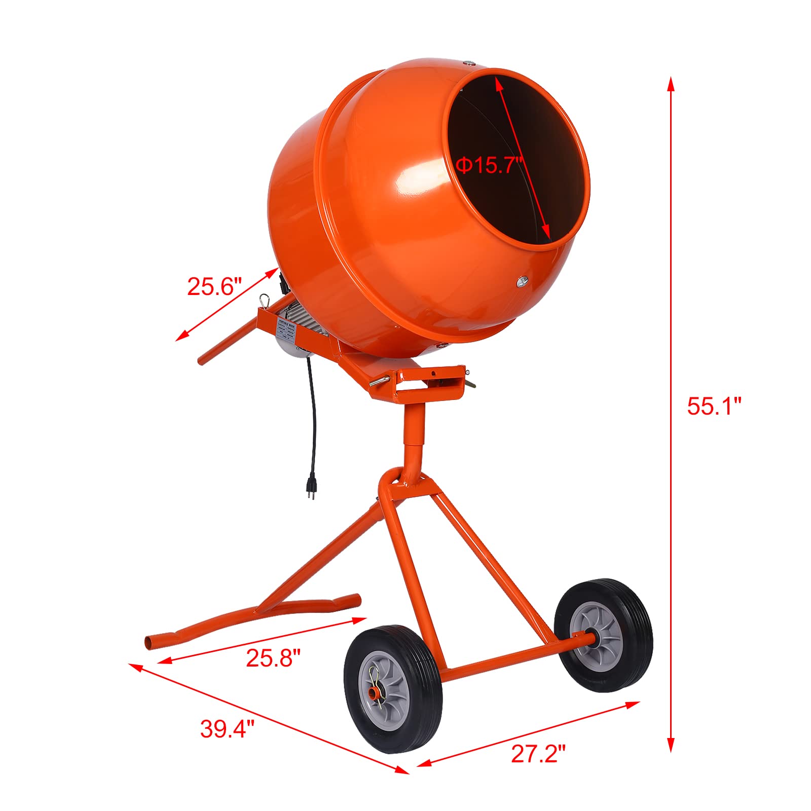 BouPower Electric Cement Mixer, 5.0 Cubic Ft Portable Concrete Mixer with Wheel,Cement Mixing Tools for Cement,Mortar,Seeds,Stucco,ETL