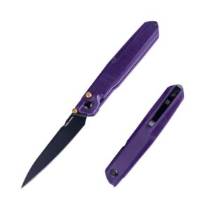 real steel metamorph g5 button lock folding pocket knife - 14c28n steel blade and g10 handle - deep carry pocket clip (purple g10/black)