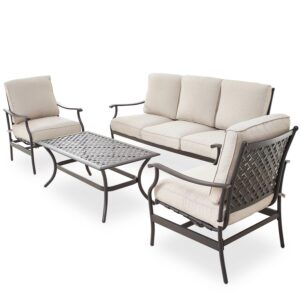 patiofestival patio conversation set 4pcs cushioned outdoor furniture sets with all weather galvanized steel frame (beige)