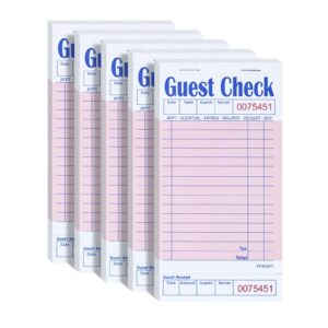 dgbdpack server guest checkbook, 5 pack ep-3632-1 server note book, thick server paper with guest receipts, waitress notepads - 250 orders total (pink, 6.75" x 3.5")