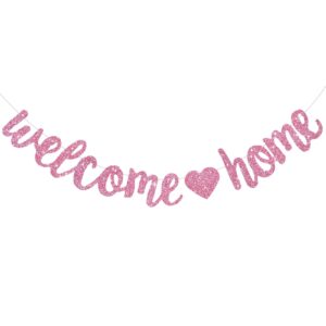 beishida pink welcome home banner,no diy,pre-strung welcome home decorations,glitter welcome home party sign,homecoming,housewarming,graduation ceremony, family reunion, military return party supplies