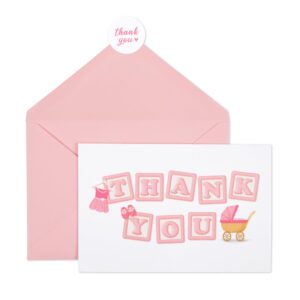 apearrie baby shower thank you cards with envelopes, set of 24 thank you cards baby shower, pink baby thank you cards with envelopes, thank you baby shower cards