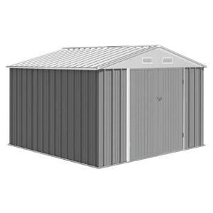 zstar 10x8 ft metal outdoor storage shed, steel utility tool shed storage house with lockable door design, metal sheds outdoor storage for garden, patio, backyard, outside use, grey